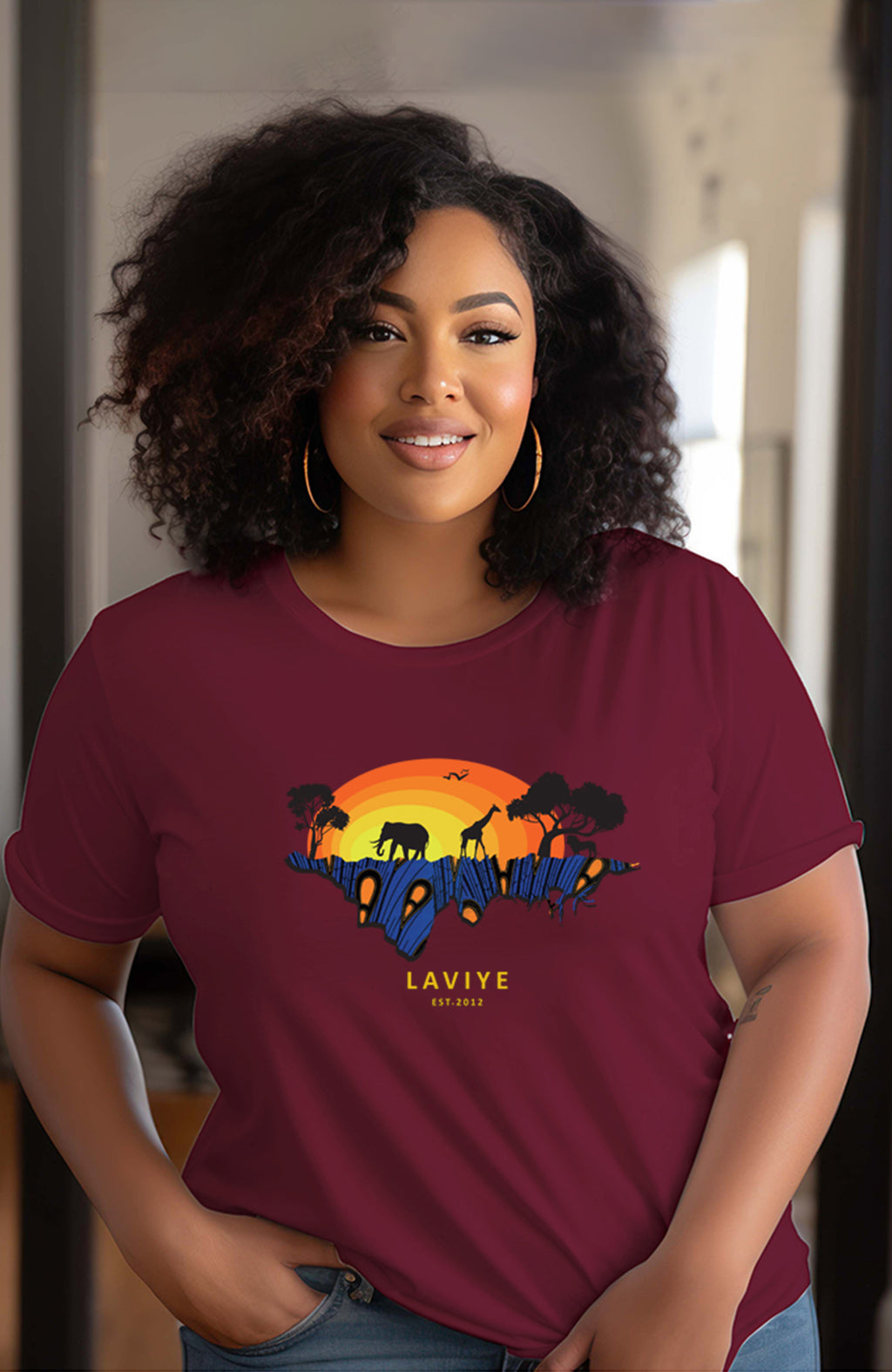 Maroon African Safari Graphic T-shirt Unisex African Print T-Shirt | E ...